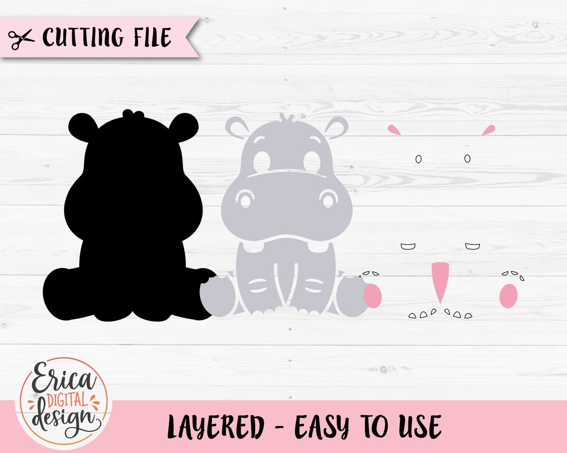 Hippo SVG Cute Sitting Hippopotamus Layered Cut File Cricut - Etsy