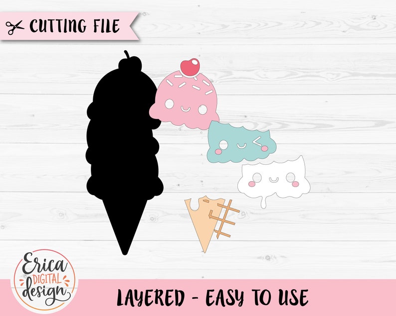 Ice Cream Svg Cut File Triple Ice Cream Cone Summer Party Etsy
