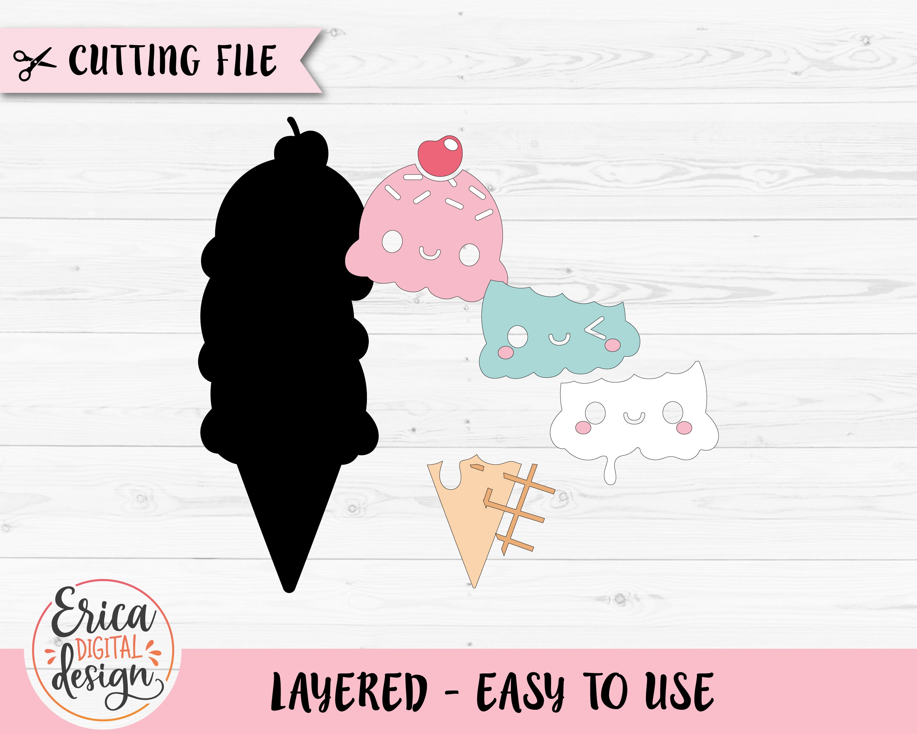 Ice Cream SVG Cut File Triple Ice Cream Cone Summer Party Dessert Cute ...