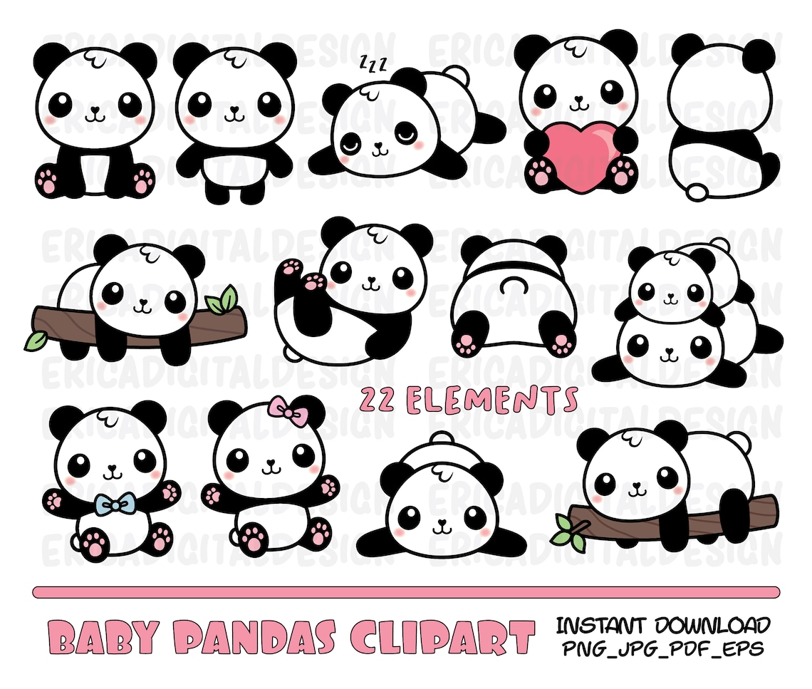 Panda Clipart Cute Baby Panda Bear Kawaii Pandas Funny Animal - Etsy Canada