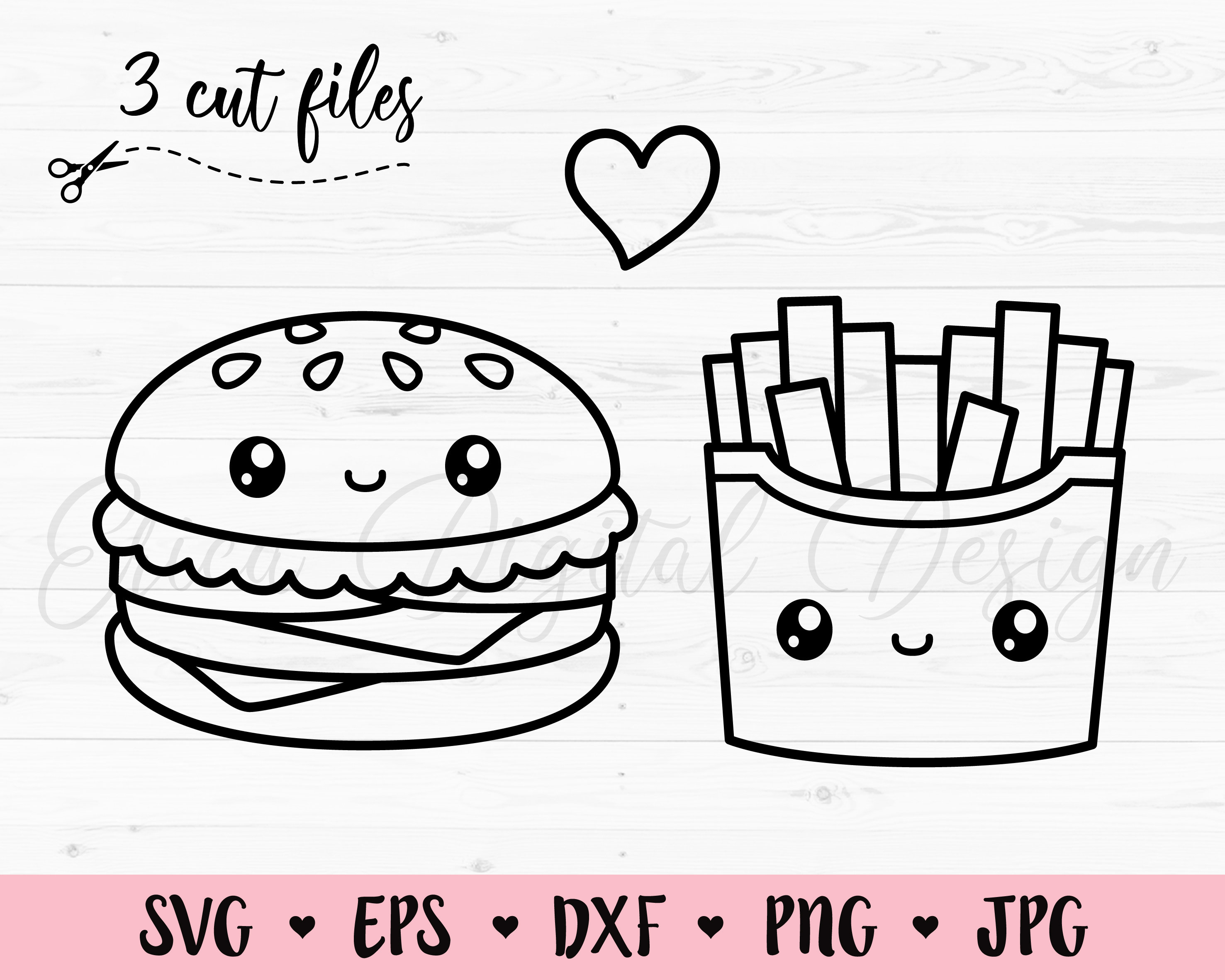 Hamburger & French Fries SVG Cut Files Kawaii Food Perfect - Etsy Ireland