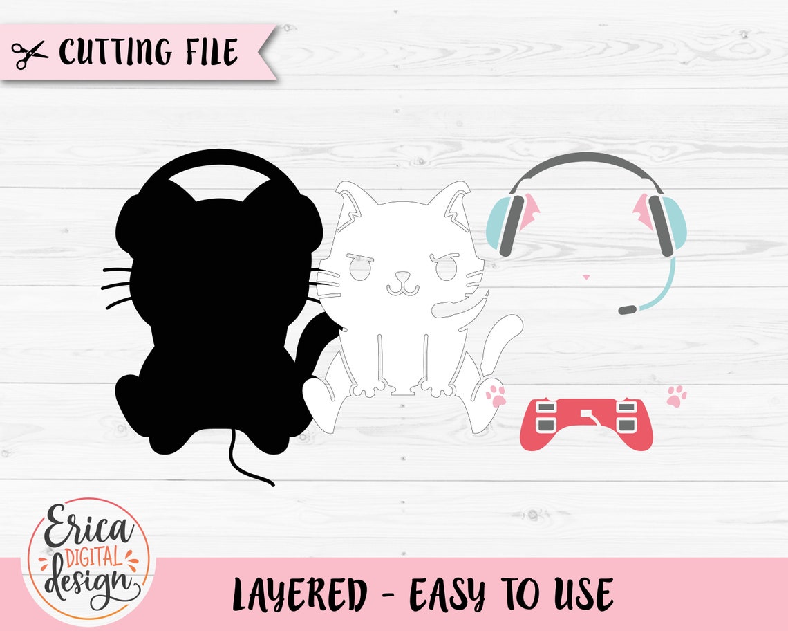 Gamer Cat SVG Cut File Funny Nerd Geek Cat Video Game Gaming Cutting ...
