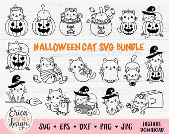 Halloween Cat SVG Bundle Outline Cut Files for Cricut Silhouette Cute ...