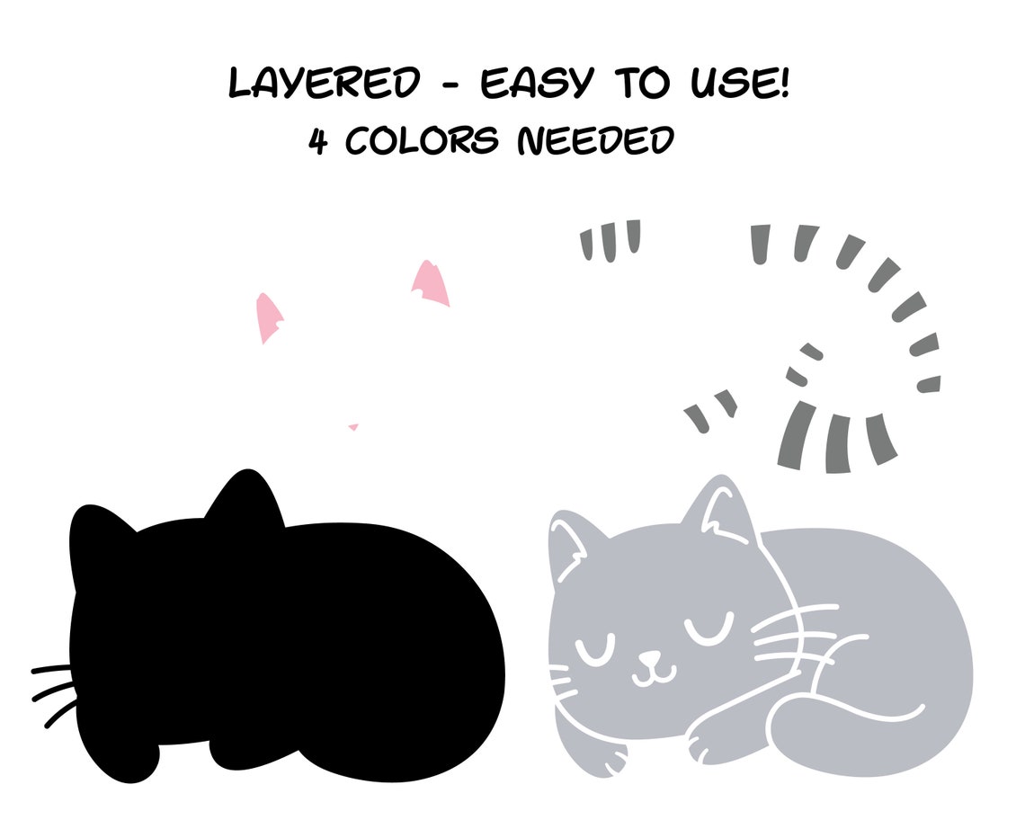Cute Sleeping Cat Layered SVG Cut File Kawaii Baby Cat Cutting | Etsy