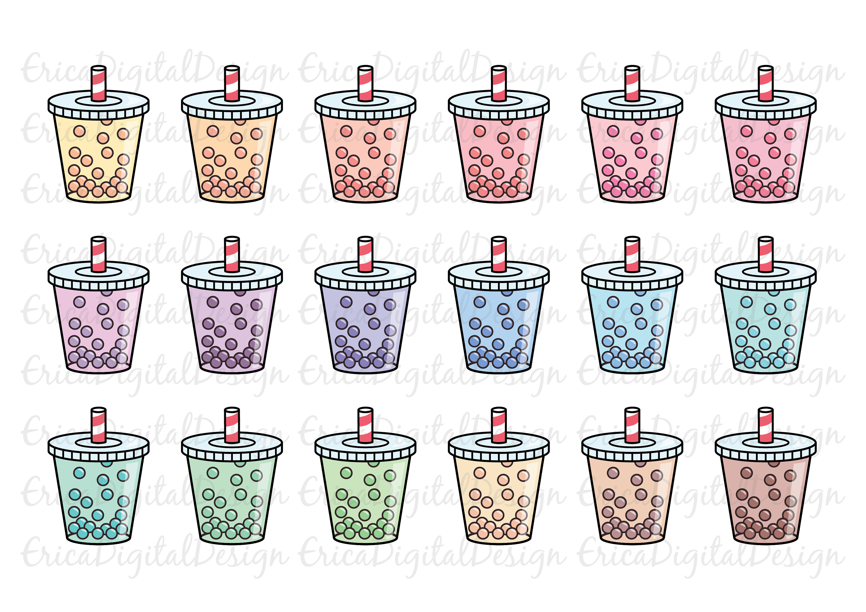 Bubble tea clipart set Cute Boba tea clip art Digital cliparts | Etsy