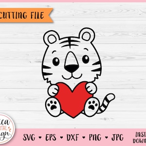 Tiger With Heart SVG Cute Baby Tiger Outline Cut File for Cricut ...