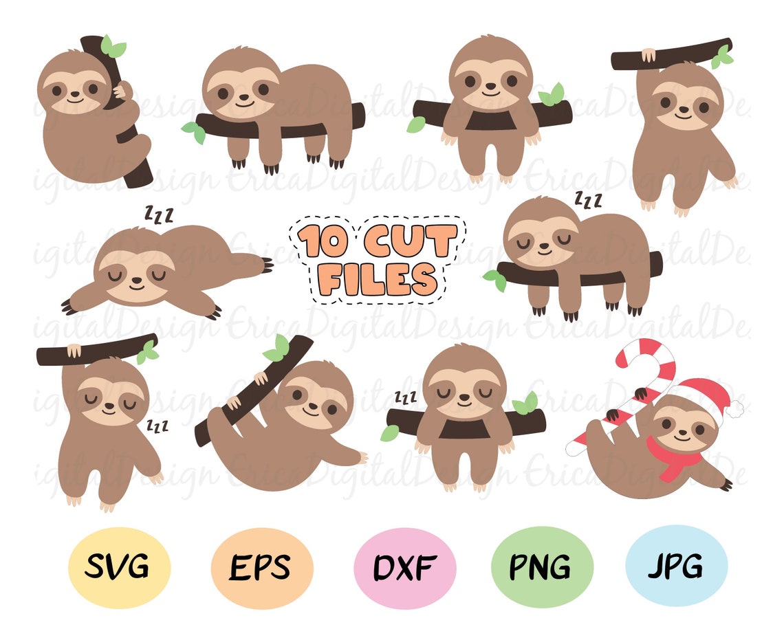 Cute Sloth SVG Layered Cut File Kawaii Baby Sloth Cutting File - Etsy