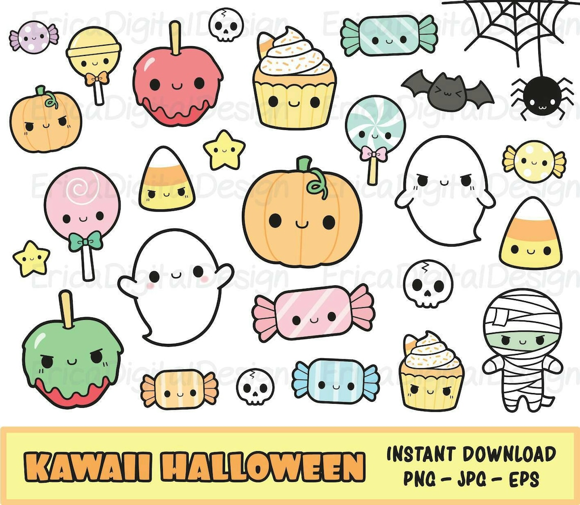 Halloween Kawaii Clipart Set Cute Halloween Clip Art Kawaii - Etsy Sweden