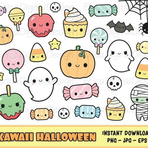 Halloween Kawaii Clipart Set Cute Halloween Clip Art Kawaii - Etsy