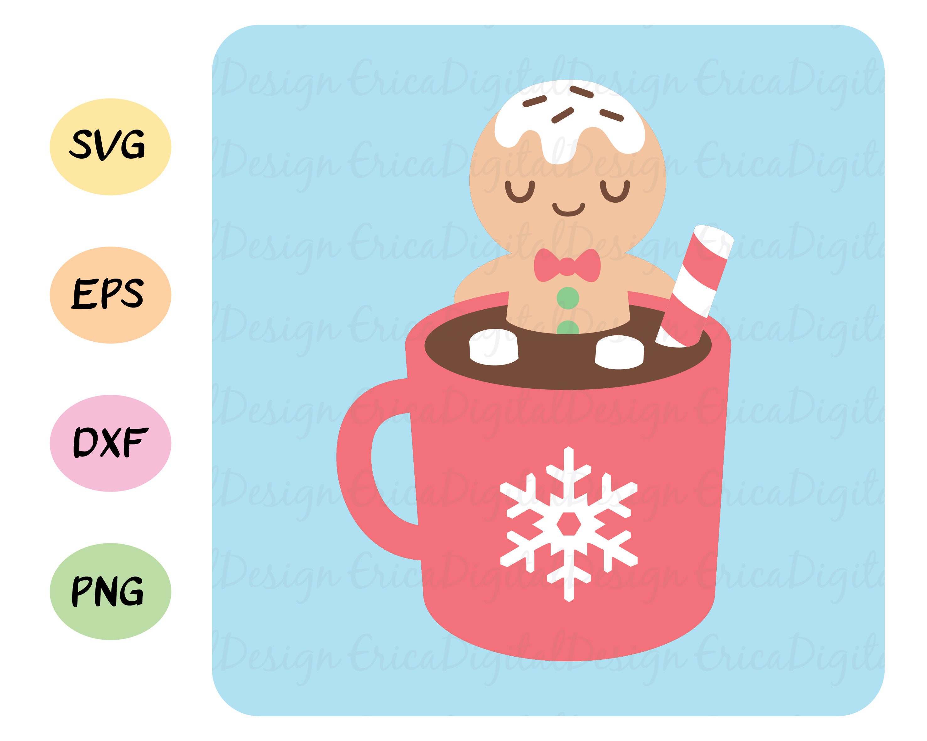Gingerbread Man in Hot Chocolate Cup Christmas Holiday Cut File Kawaii ...