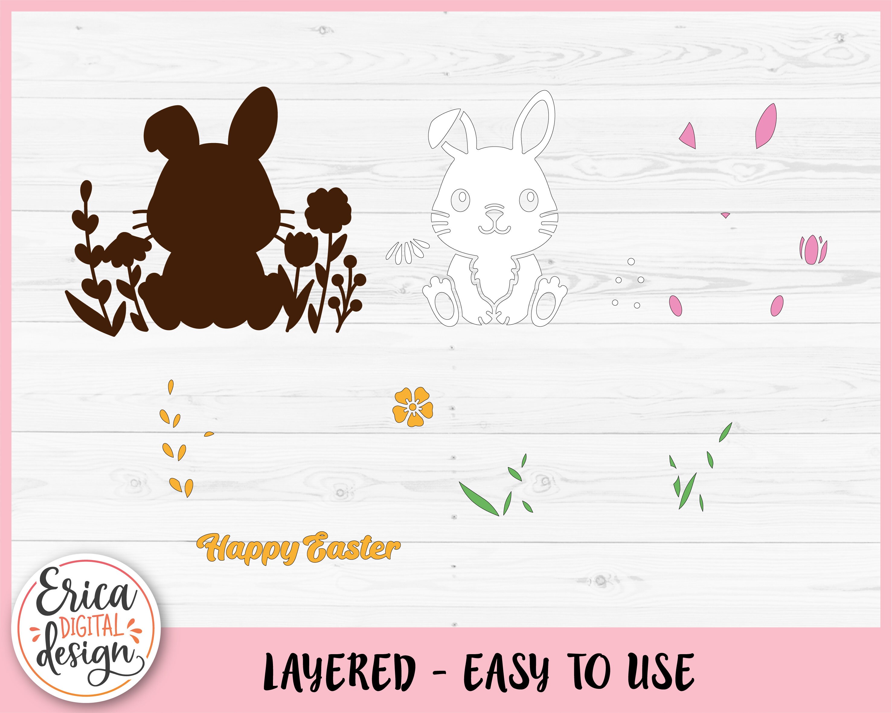 Bunny Among Flowers SVG Layered Cut File for Cricut Silhouette Cute ...