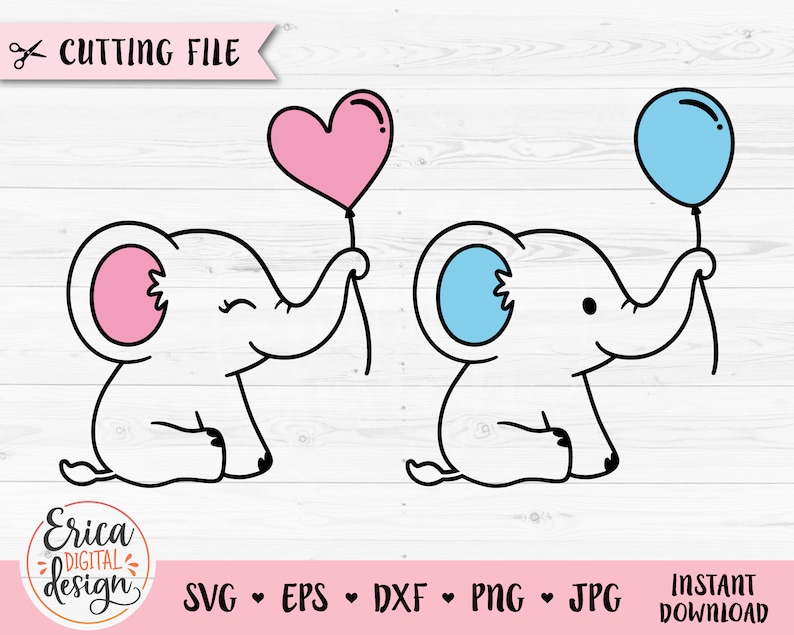 Baby Elephant SVG Cute Elephant Balloon Cut File Baby Shower - Etsy