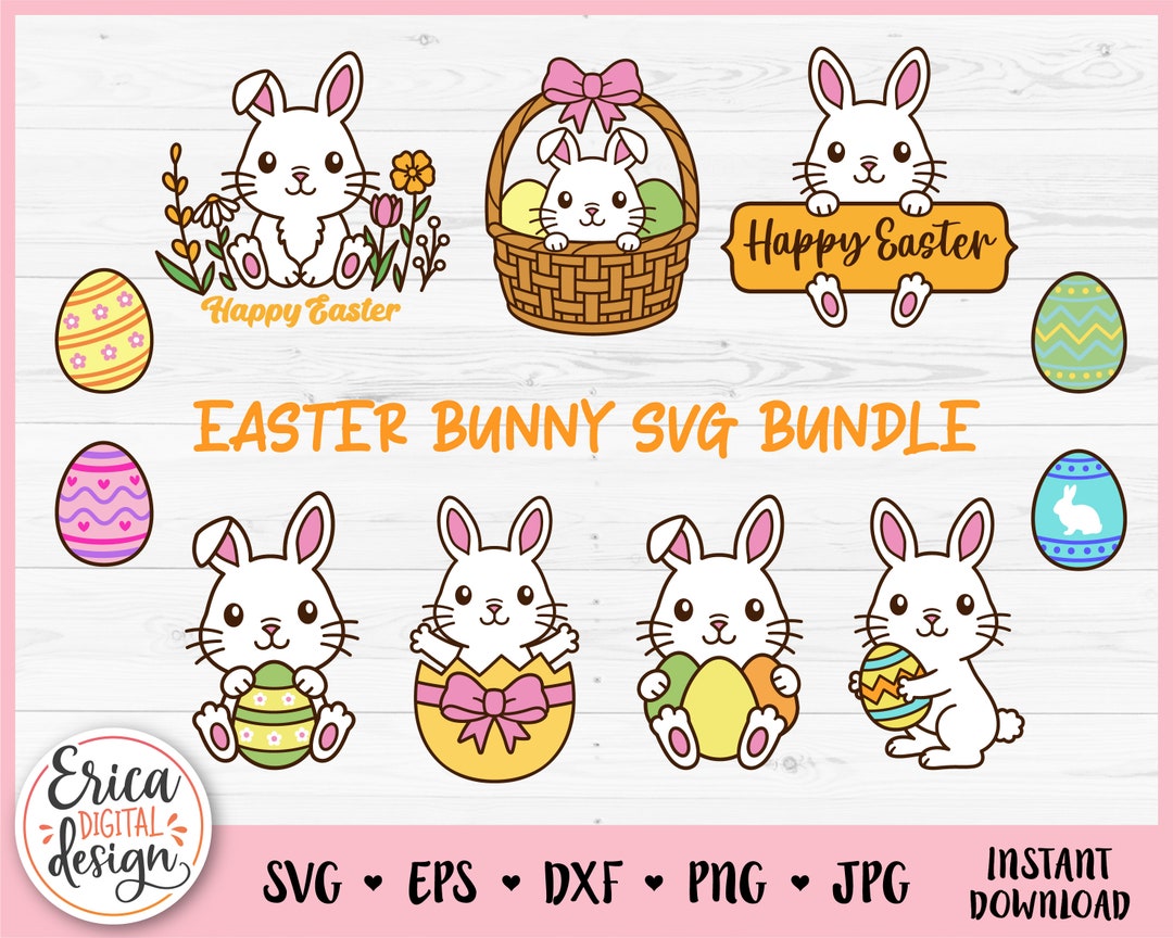 Easter Bunny SVG Bundle Cute Rabbit Easter Eggs Layered Cut File for ...