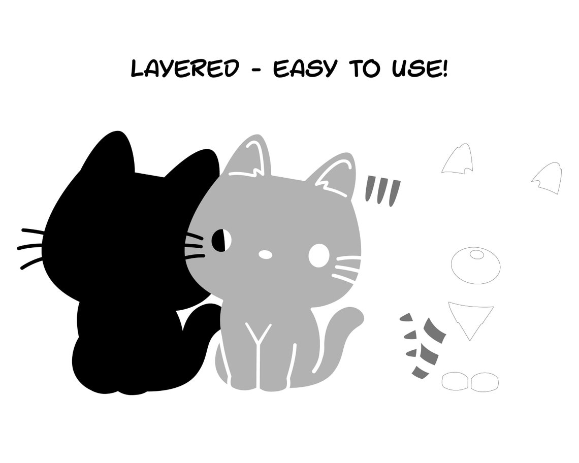 Cat Svg Cute Grey Cat Cut File Kawaii Cat Cutting File Kitty Etsy