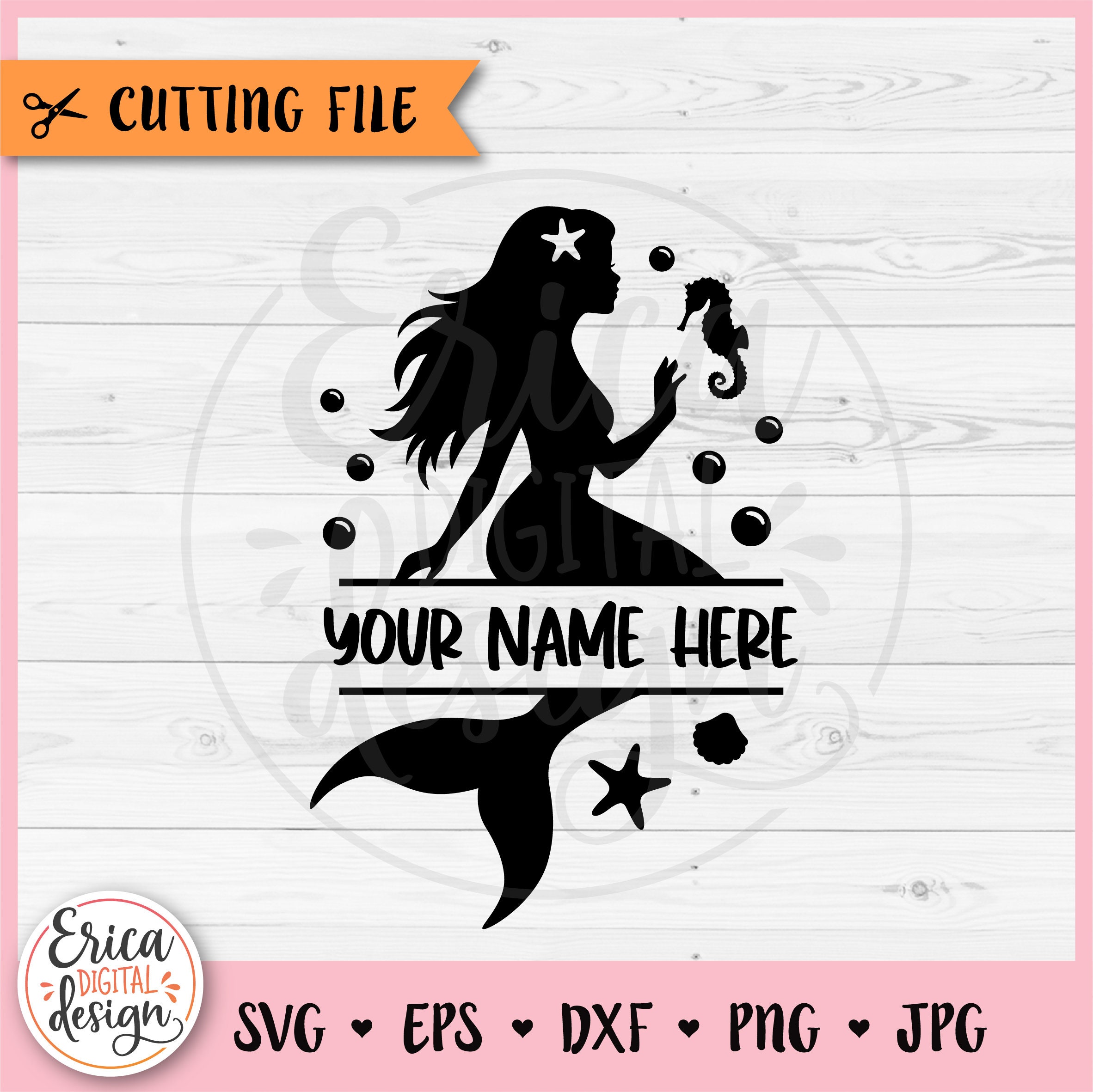 Split Mermaid Name Frame SVG Cut File Cricut Silhouette Under the Sea ...