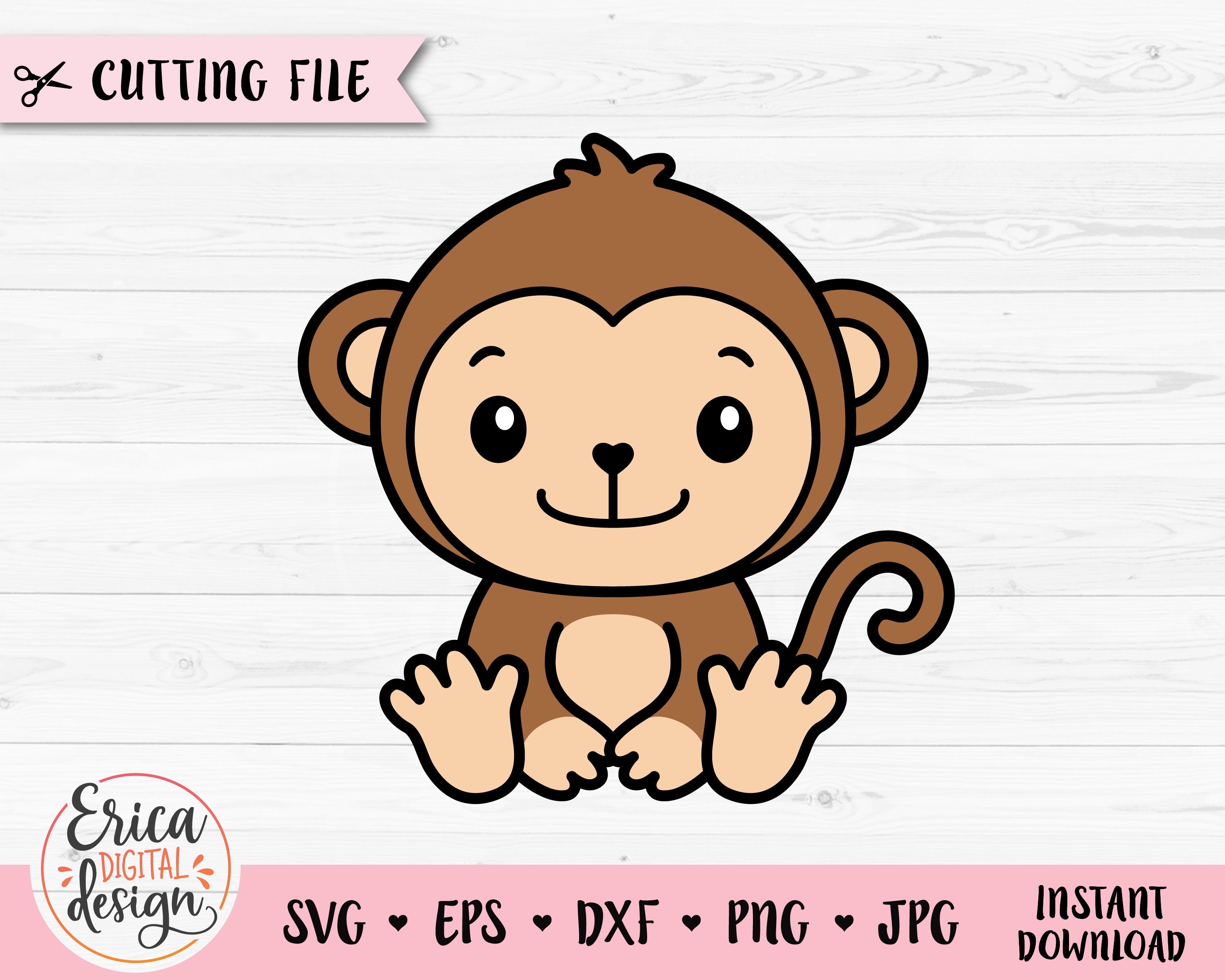 Monkey SVG Cute Sitting Monkey Layered Cut File Cricut Silhouette ...