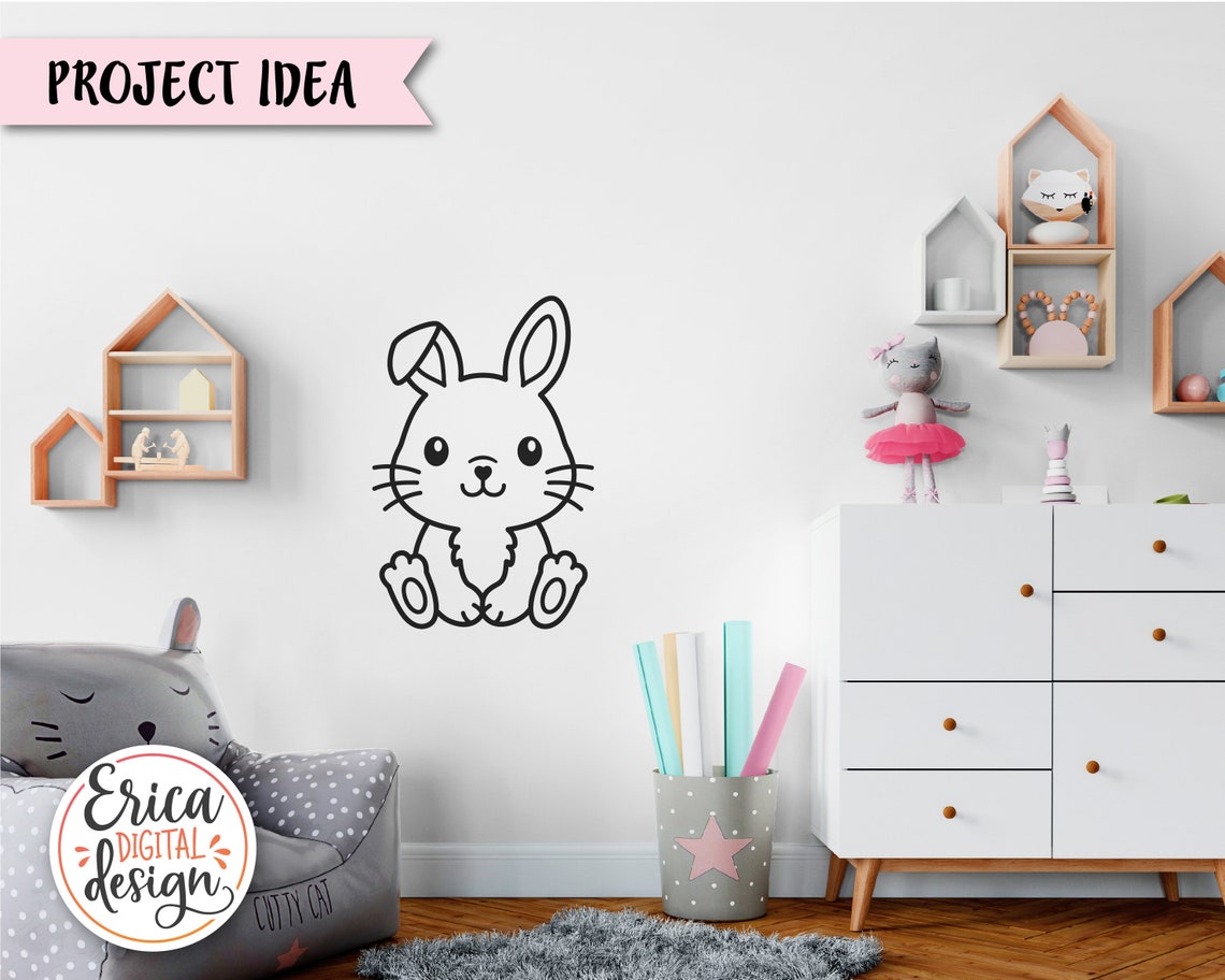 Bunny SVG Cute Sitting Rabbit Outline Cut File for Cricut - Etsy
