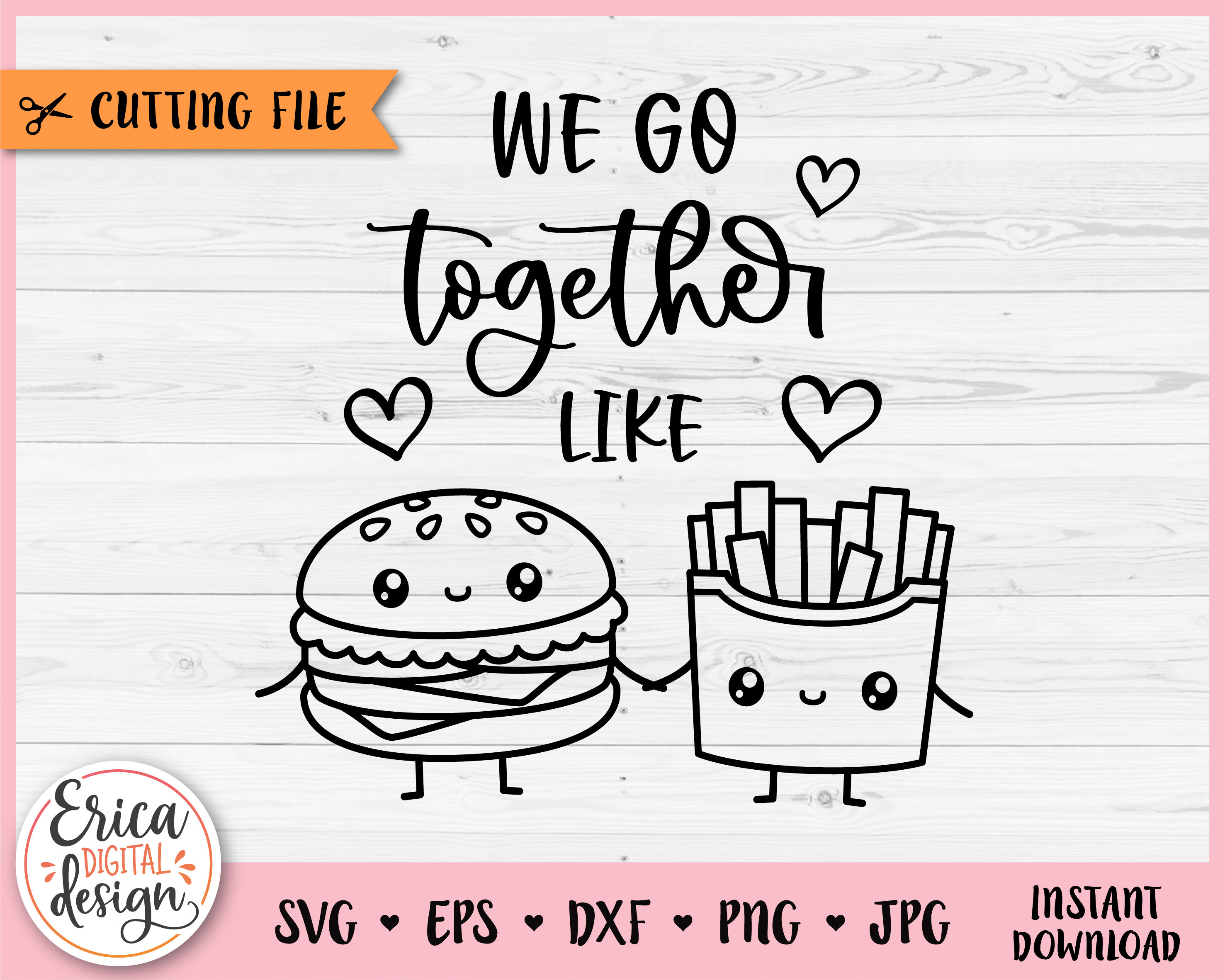 Hamburger Fries in Love SVG Cut File Cricut Silhouette Perfect Match ...