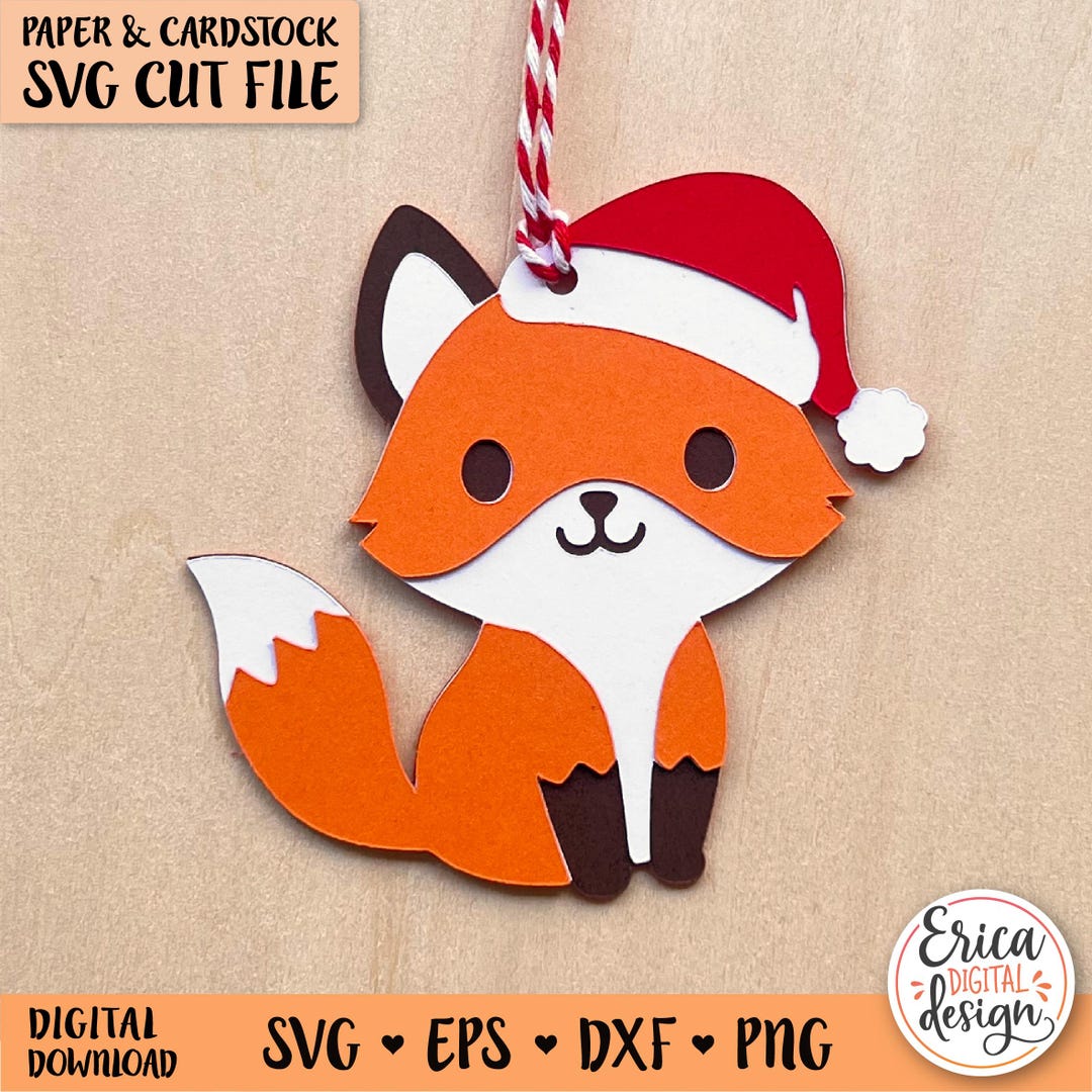 Christmas Fox Gift Tag SVG Santa Fox Cut File Cricut Silhouette ...