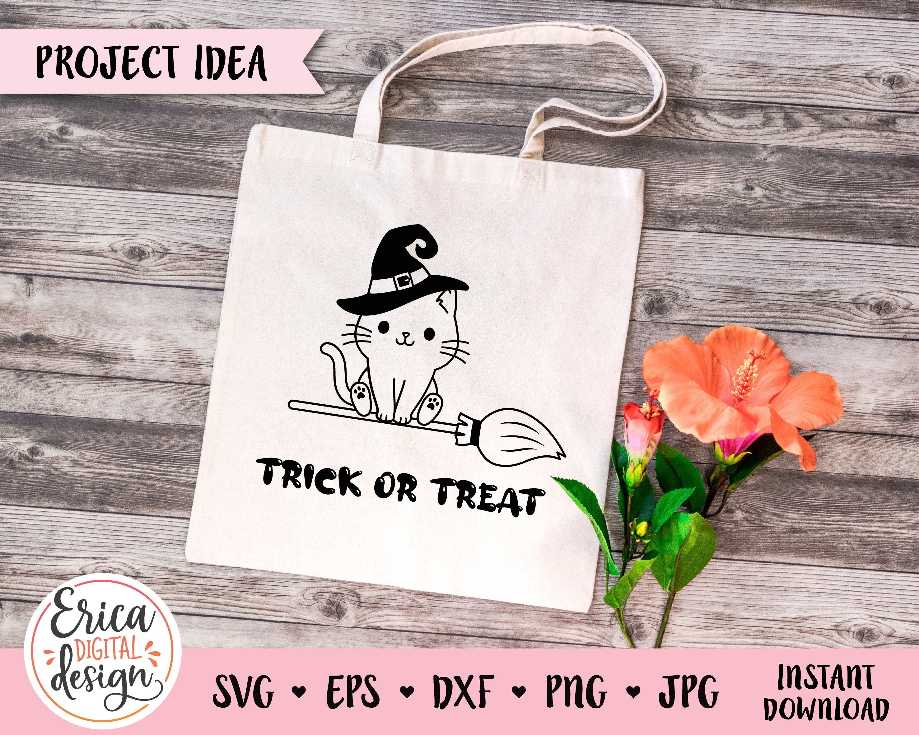 Halloween Cat Svg Cut File Witch Cat on Broom Cute Cat With | Etsy