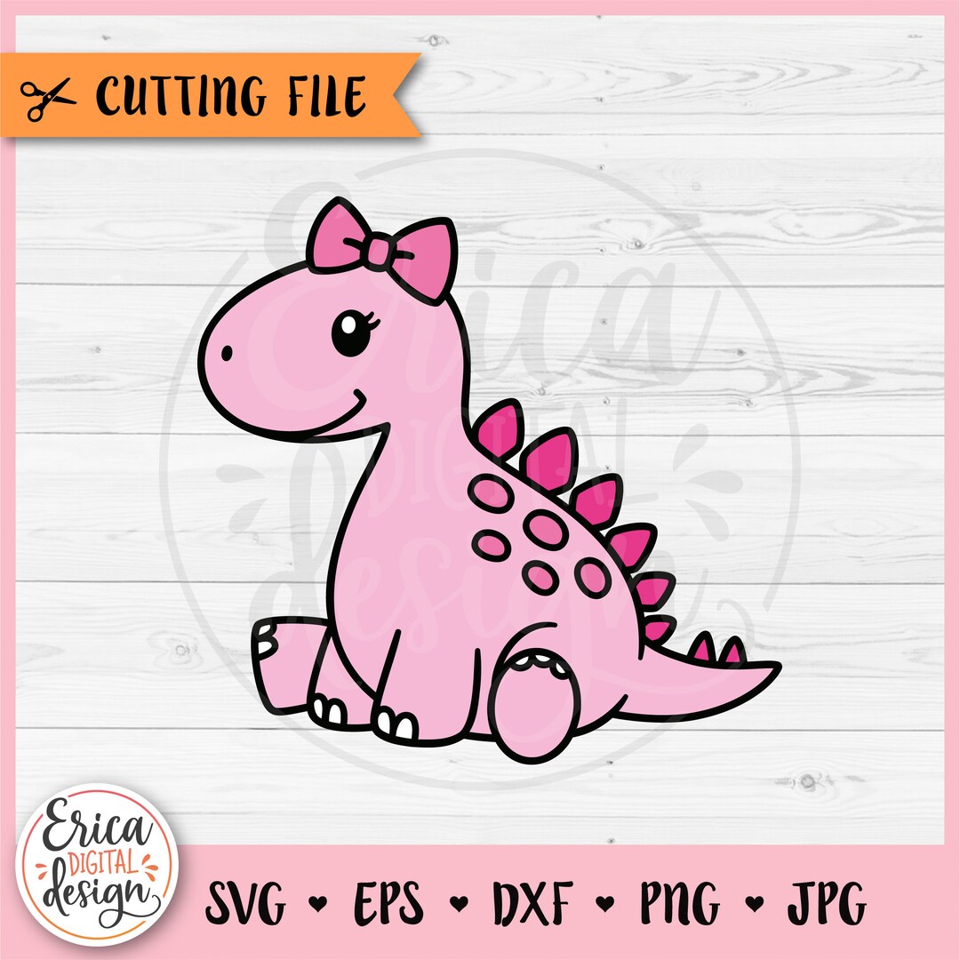Baby Dinosaur Girl SVG Cute Dinosaur Cut File for Cricut Silhouette ...