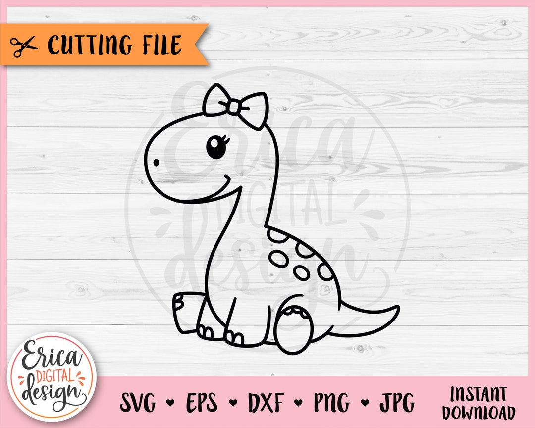 Baby Dinosaur Girl Outline SVG Cut File Cricut Silhouette Brontosaurus ...