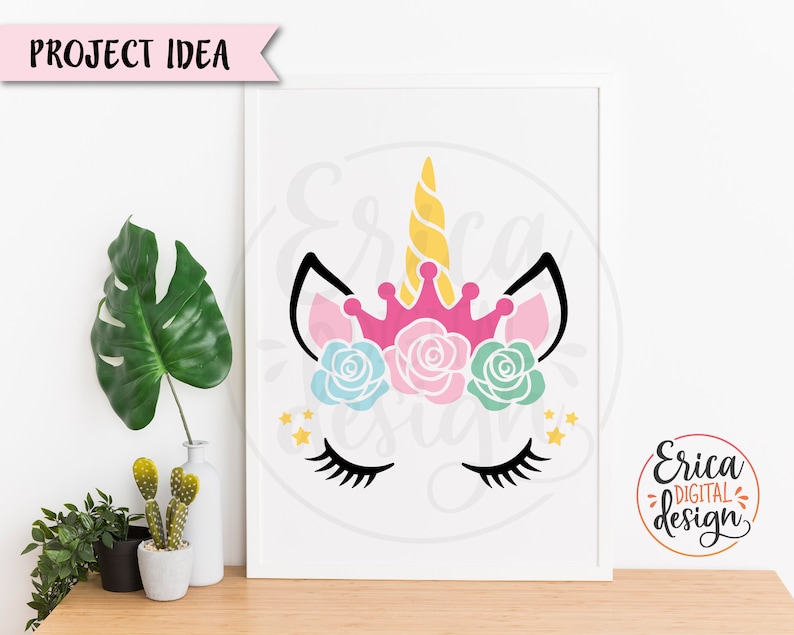 Unicorn Face SVG Unicorn Eyelashes Cut File Crown Flowers | Etsy