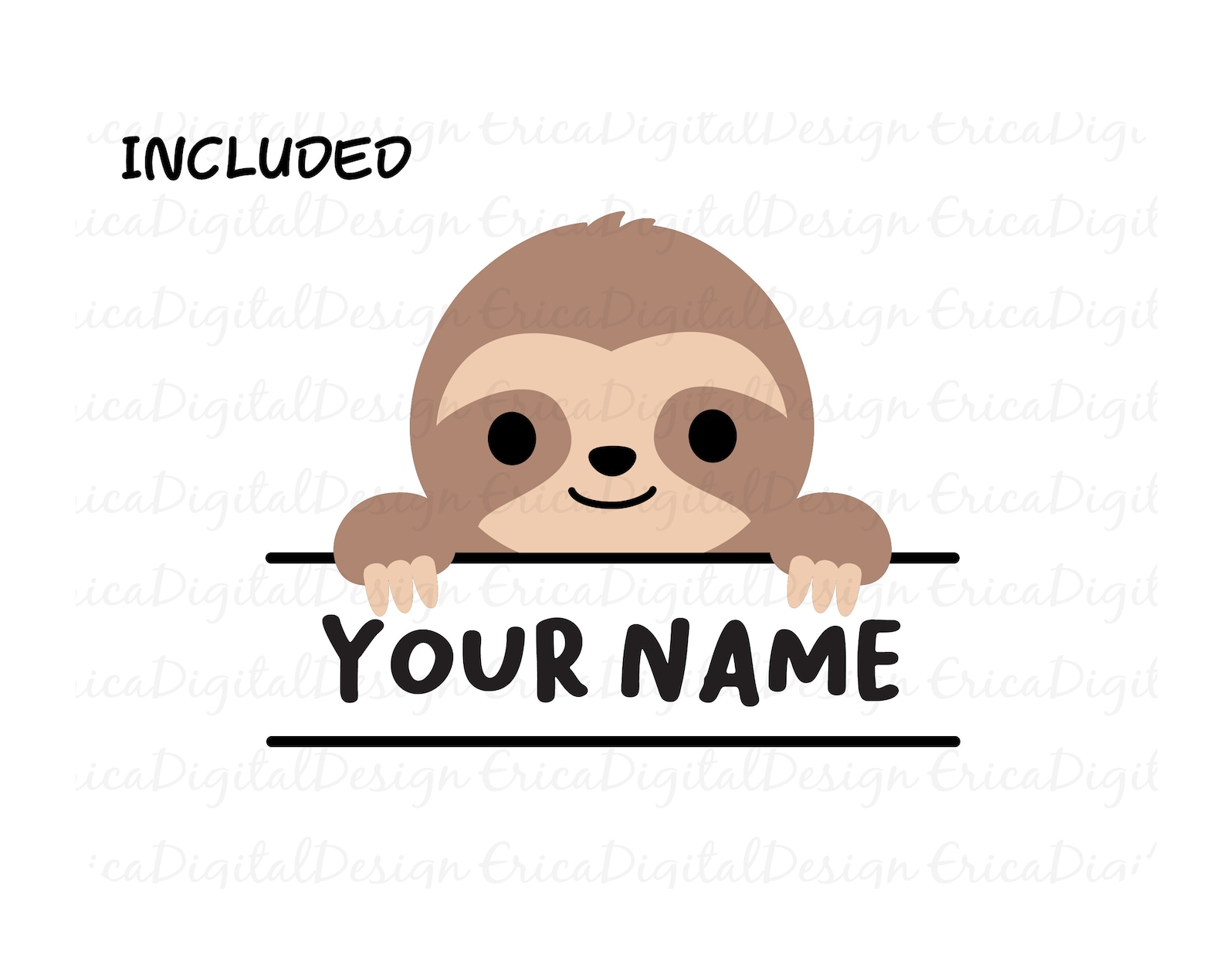 Sloth SVG cut file Split Sloth Name Label Frame Monogram | Etsy