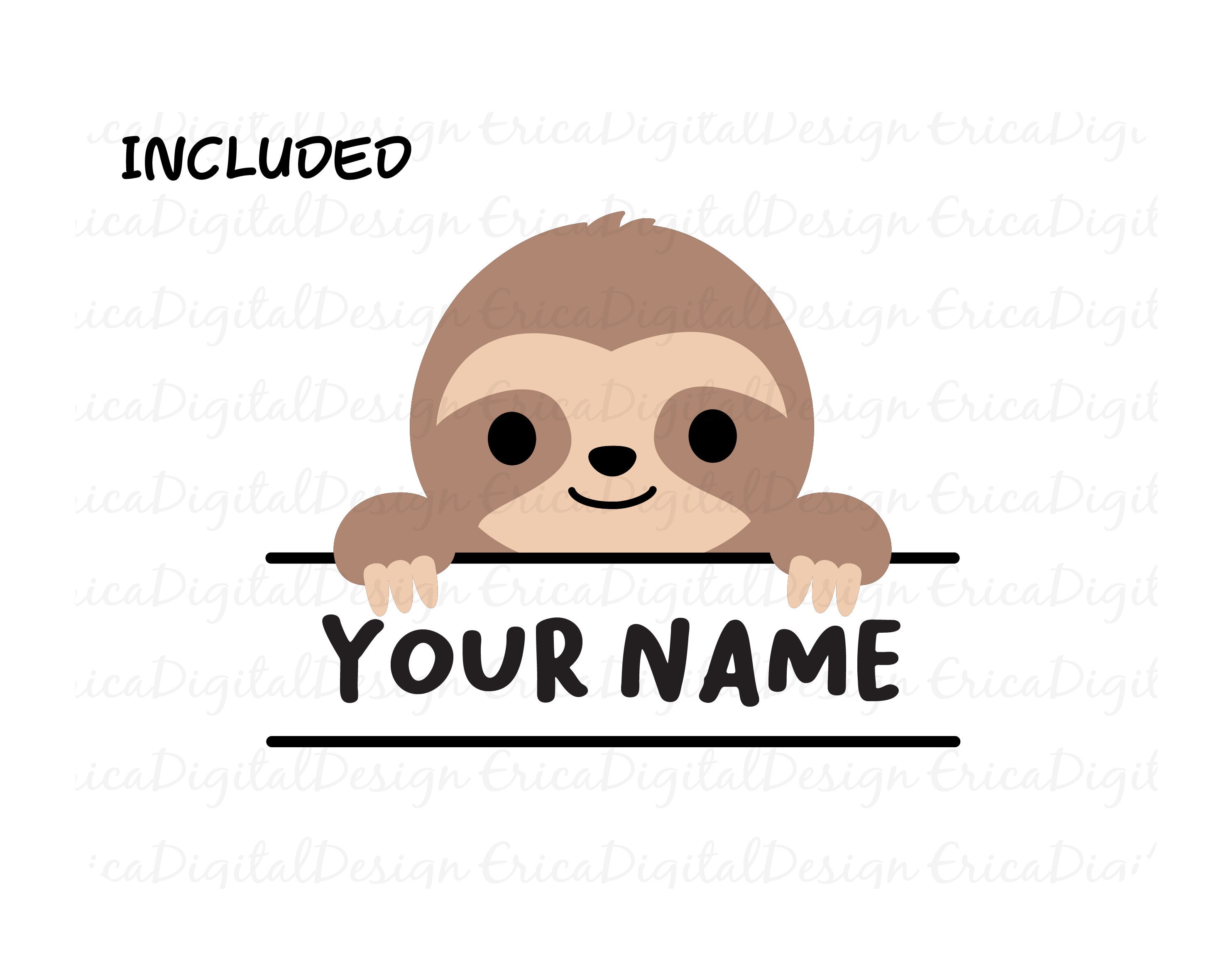 Sloth SVG Cut File Split Sloth Name Label Frame Monogram - Etsy Canada