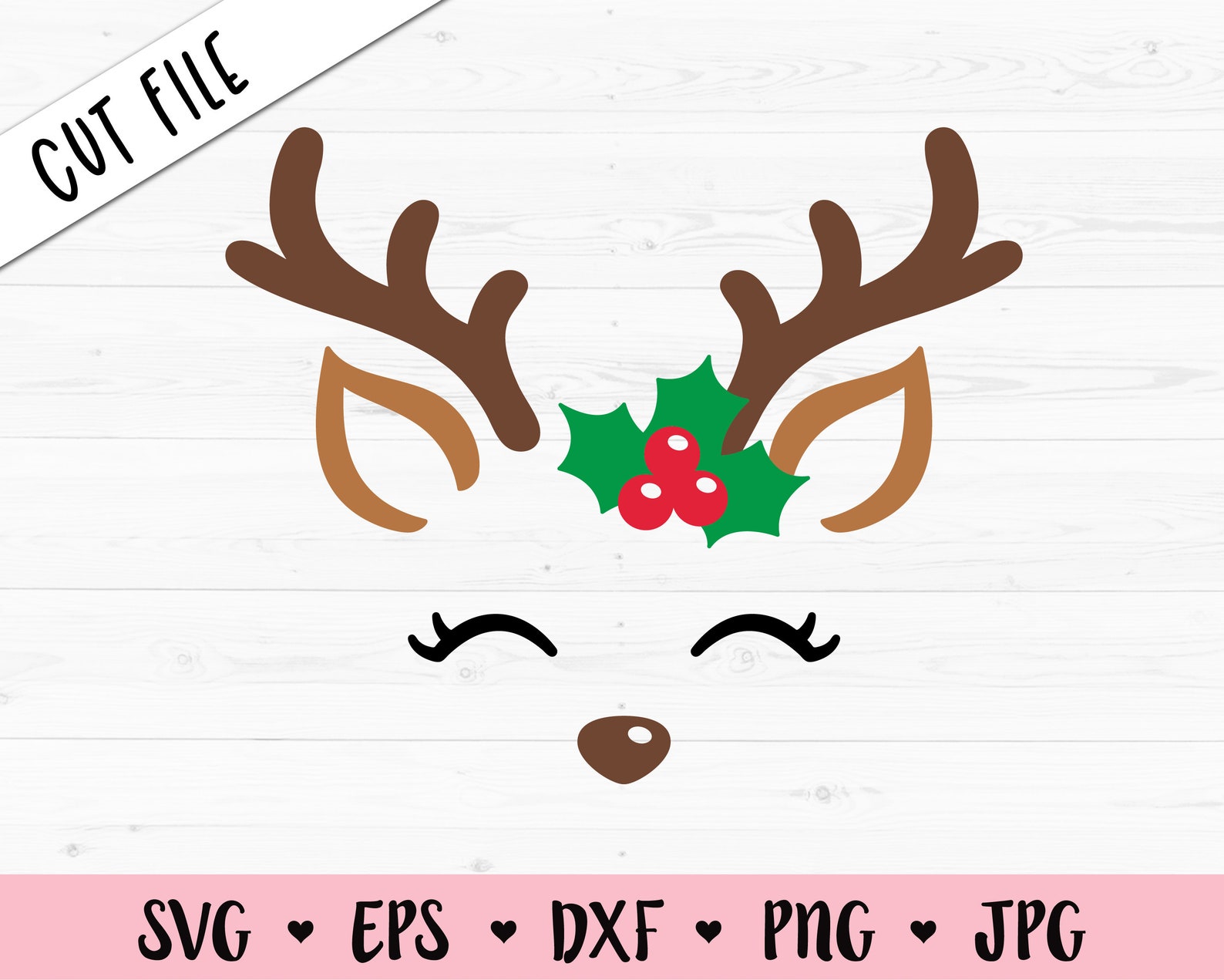 Reindeer Face SVG Santa Reindeer Holly Cut File Christmas Deer Head ...