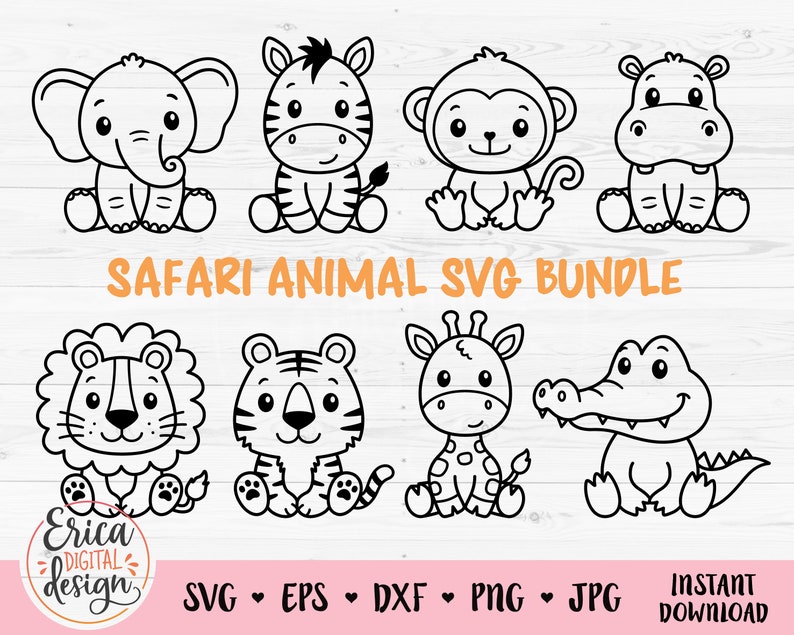 Safari Animals Outline SVG Cute African Jungle Animal Cut File - Etsy UK
