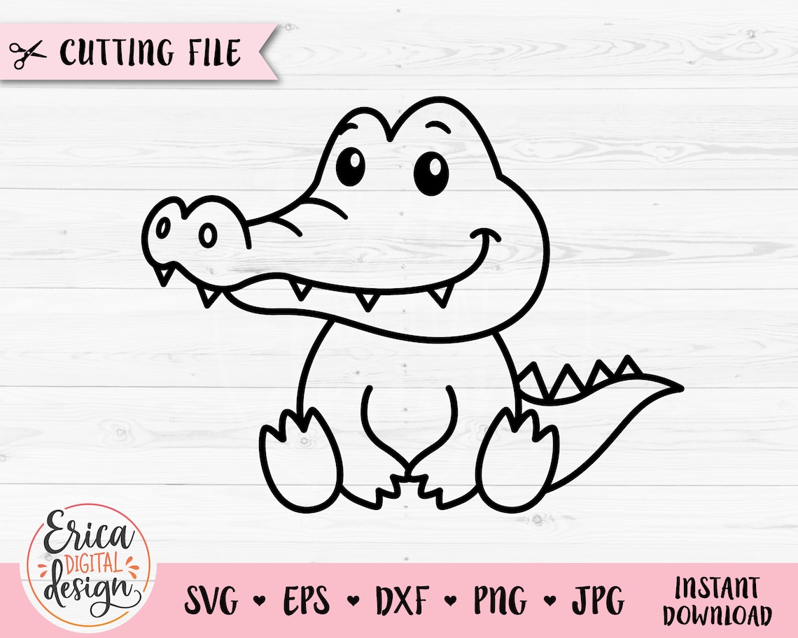 Alligator SVG Cute Baby Crocodile Gator Outline Cut File - Etsy
