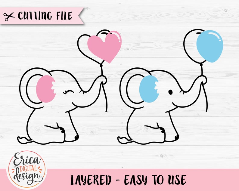 Baby Elephant SVG Cute Elephant Balloon Cut File Baby Shower - Etsy