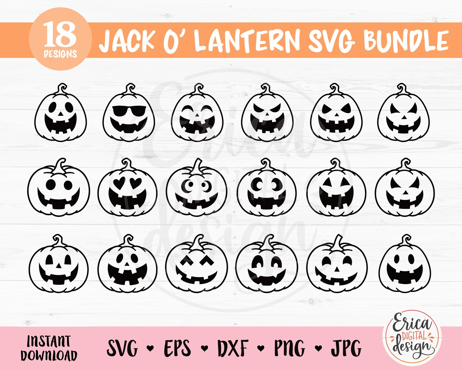 Jack O Lantern SVG Bundle Cut File Cricut Silhouette Fall Halloween ...