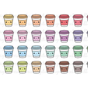Colorful Coffee Cup Clipart Set Kawaii Coffee Clip Art Printable ...