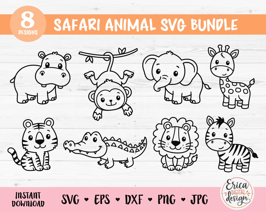 Safari Animals Outline SVG Cut File Cricut Silhouette Cute African ...
