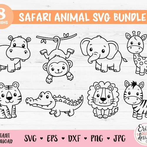 Safari Animals Outline SVG Cut File Cricut Silhouette Cute - Etsy