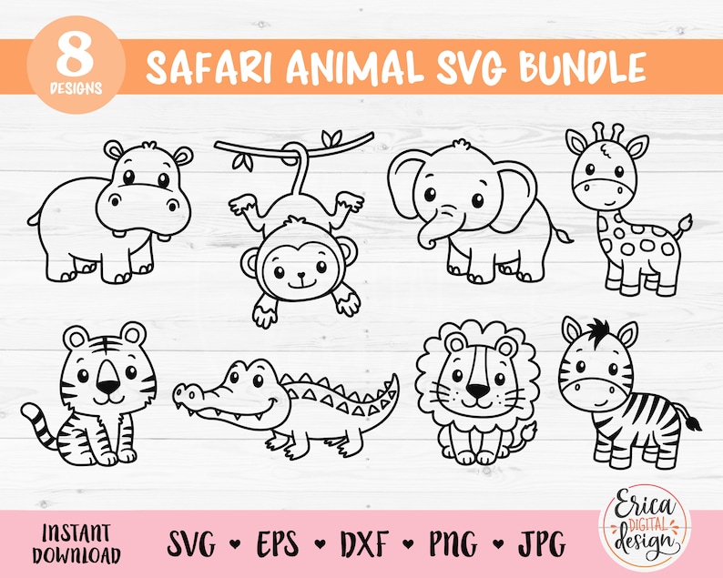 Safari Animals Outline SVG Cut File Cricut Silhouette Cute African ...