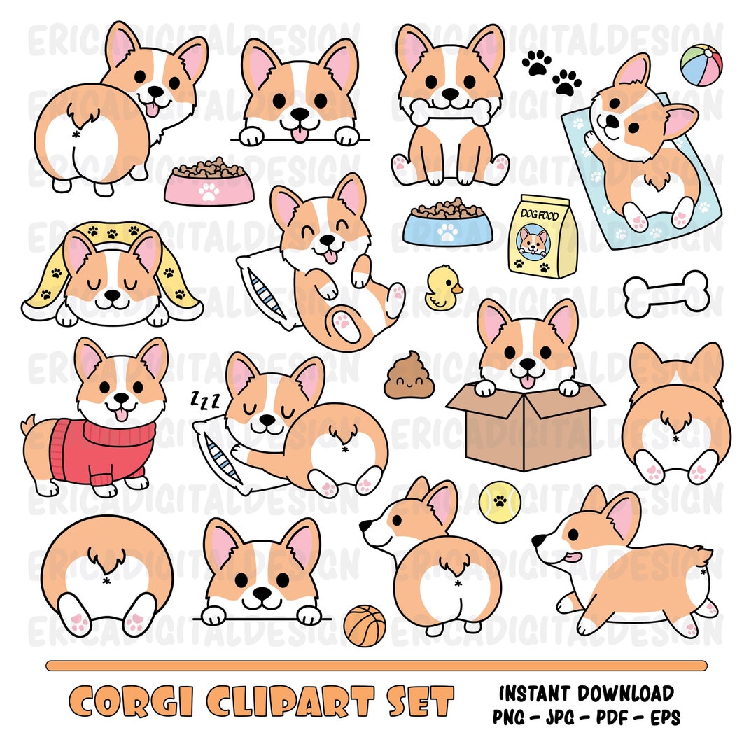 Kawaii Corgi Clipart Set Cute Corgi Butt Funny Dogs Digital - Etsy New ...