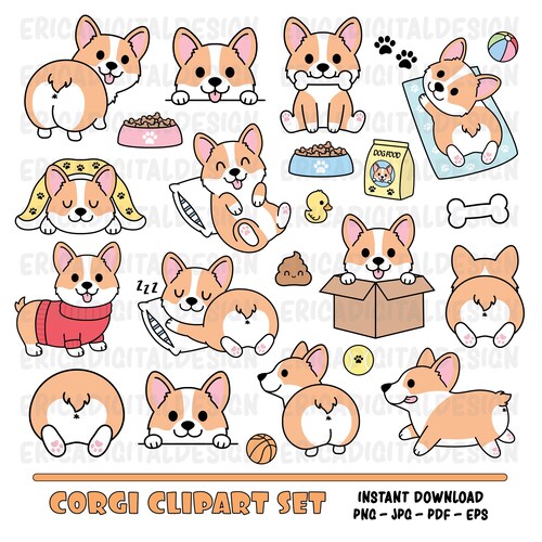 Christmas Corgi Clipart Set Cute Corgi Digital Clipart Kawaii - Etsy