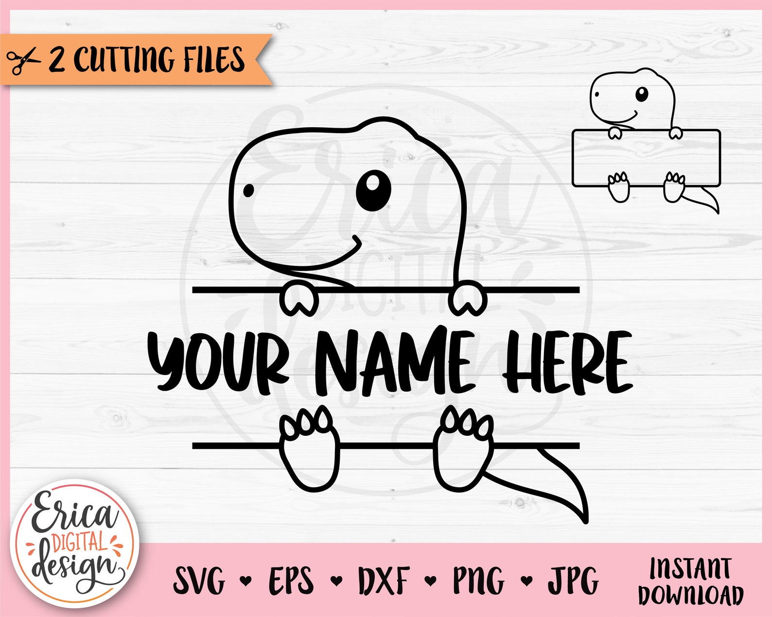 T-rex Name Frame Cut File for Cricut Silhouette Split Dino Trex ...