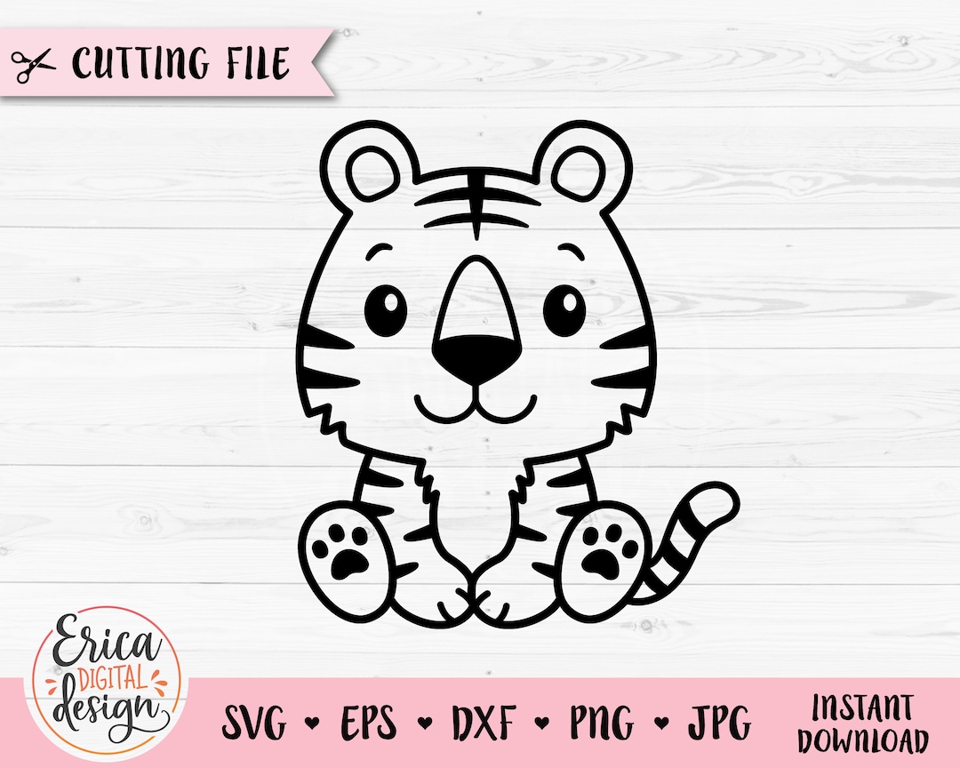 Tiger SVG Cute Baby Tiger Outline Cut File for Cricut Silhouette Jungle ...