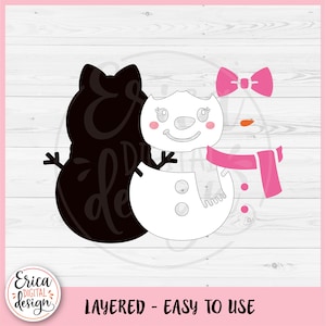Snowman SVG Cute Snowman Girl Layered Cut File for Cricut Silhouette ...