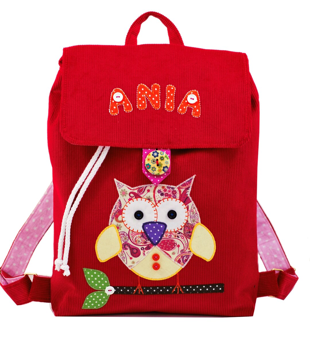 Red Backpack With an Owl for a Girl, Personalized Backpack With an ...