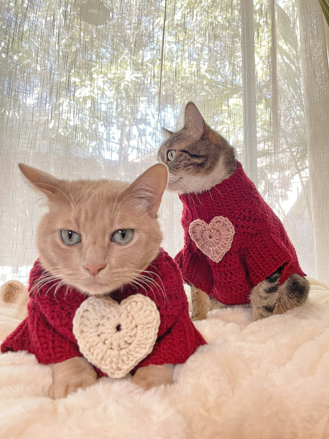 Handmade Crocheted Valentine's Love Heart Sweater-cat/dog Sweater ...