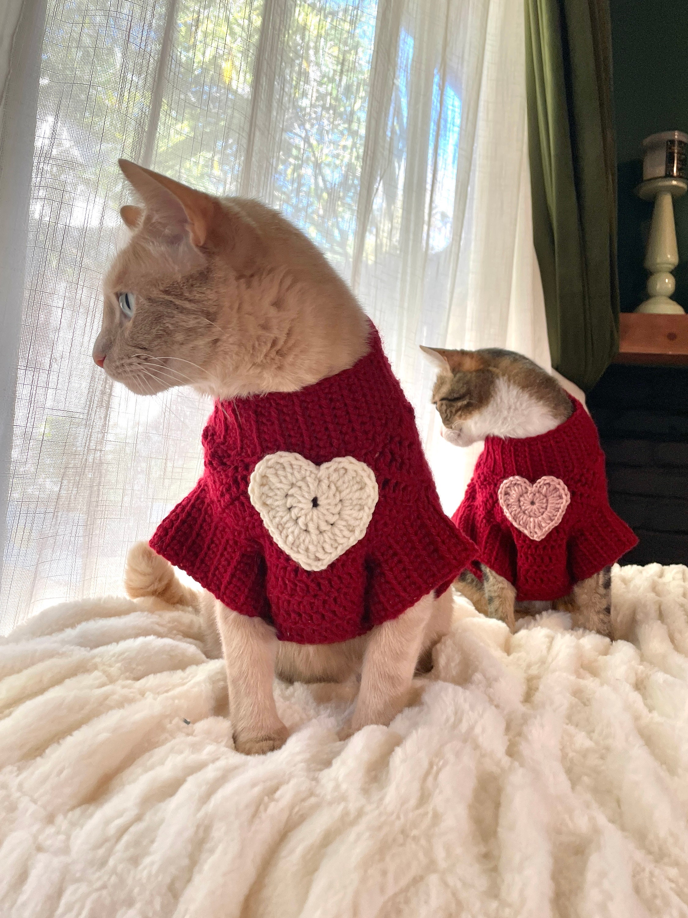 Handmade Crocheted Valentine's Love Heart Sweater-cat/dog Sweater ...