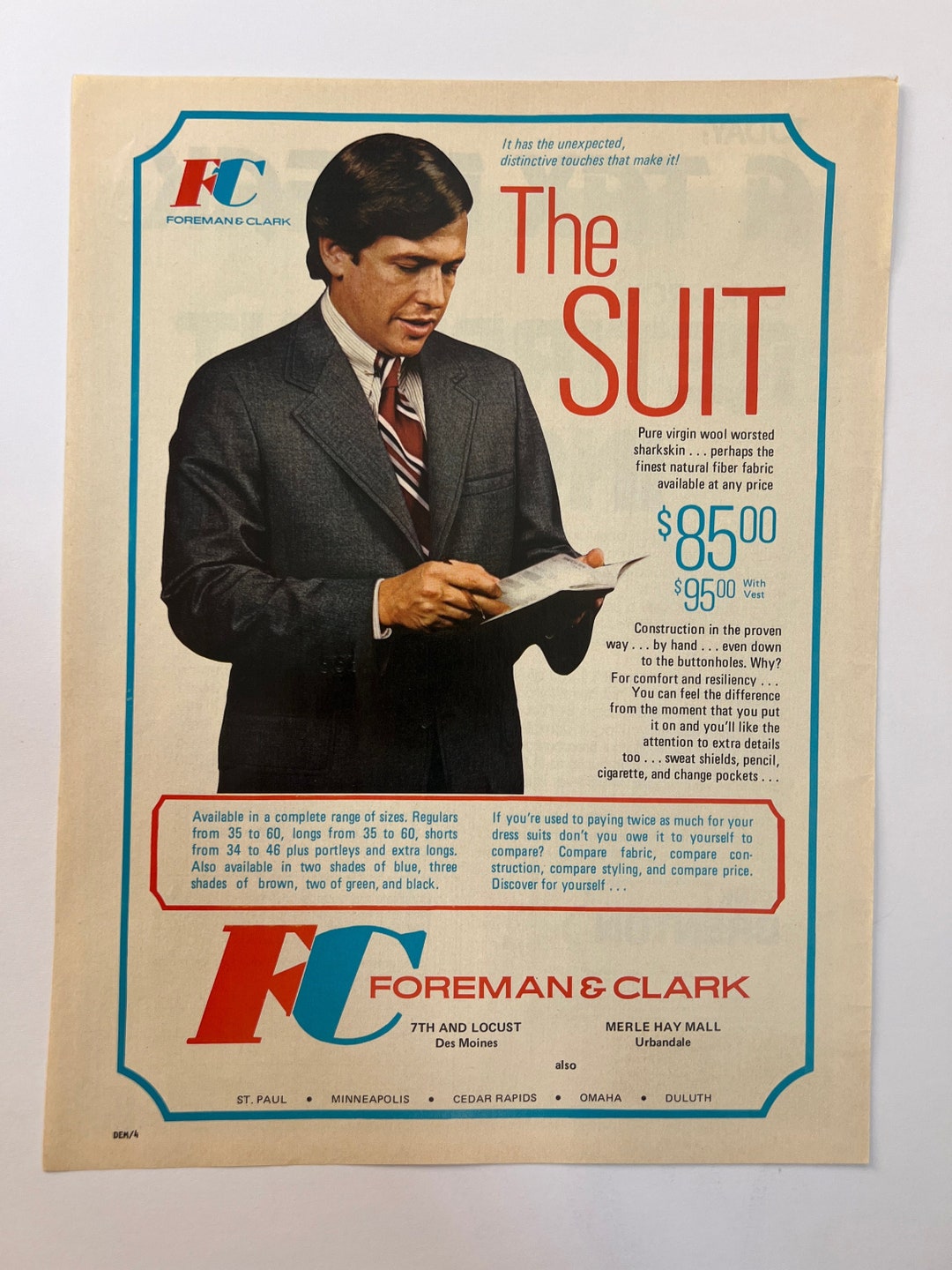 Vintage Foreman & Clark Suit Advertisement - Etsy