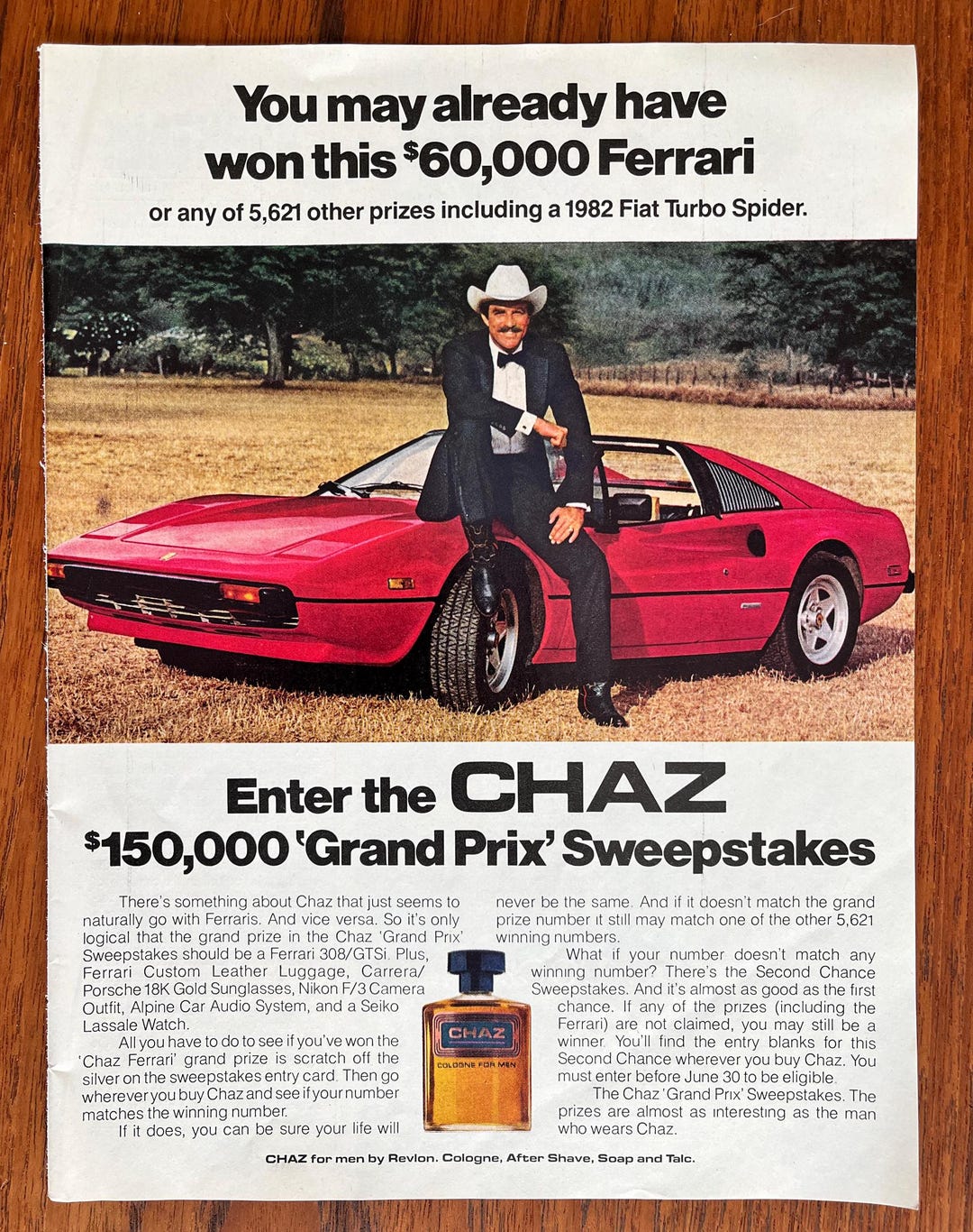 Vintage Chaz Cologne Tom Selleck Advertisement - Etsy