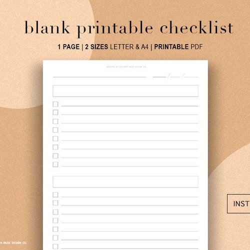 Blank Printable Checklist Daily Weekly Planner Template - Etsy