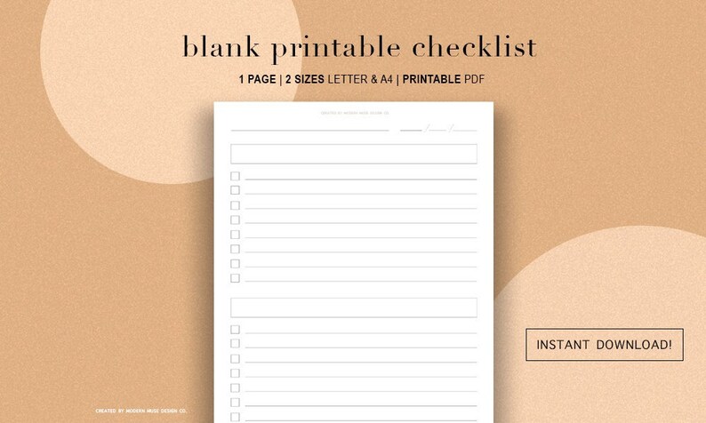 Blank Printable Checklist Daily Weekly Planner Template Modern ...
